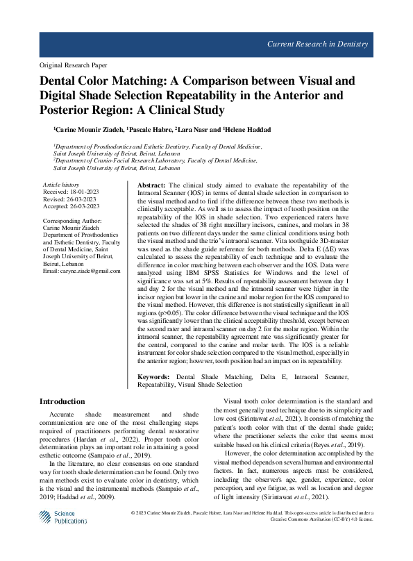 (PDF) Dental Color Matching: A Comparison between Visual and Digital ...