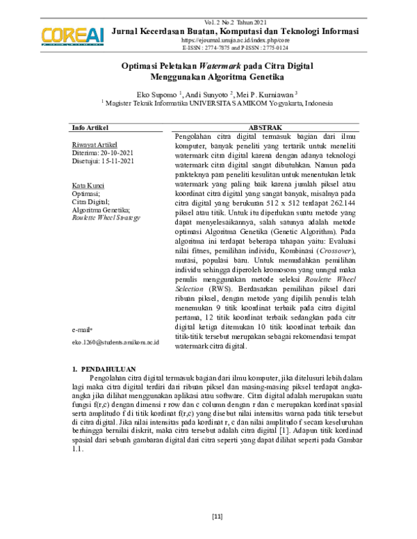 (PDF) Optimasi Peletakan Watermark pada Citra Digital Menggunakan ...