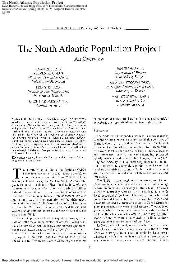 (PDF) The North Atlantic Population Project An Overview