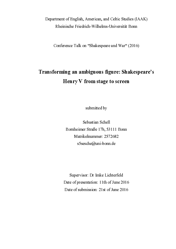 (PDF) Transforming an ambiguous figure: Shakespeare’s Henry V from ...