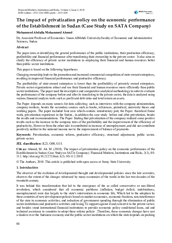 (PDF) The impact of privatization policy on the economic performance of ...