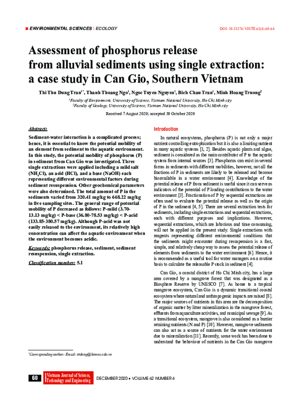(PDF) Assessment of phosphorus release from alluvial sediments using ...