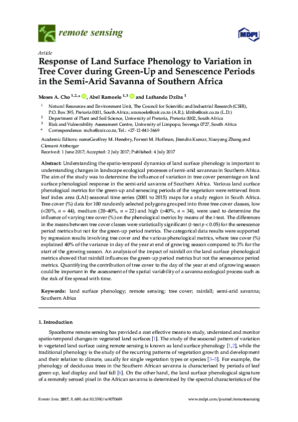 (PDF) Response of Land Surface Phenology to Variation in Tree Cover ...
