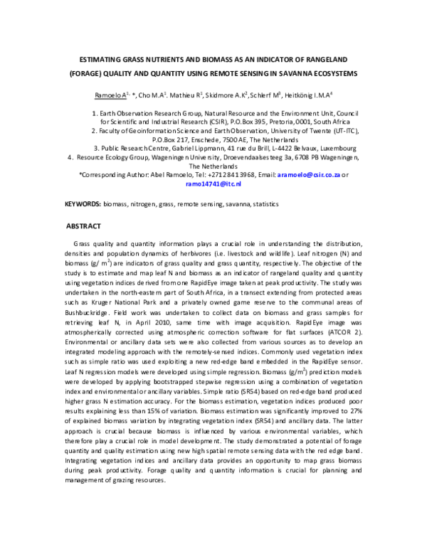 (PDF) Estimating grass nutrients and biomass as an indicator of rangeland (forage) quality and ...