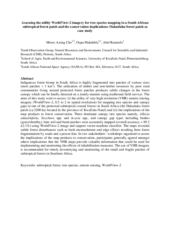 (PDF) Assessing the utility WorldView-2 imagery for tree species ...