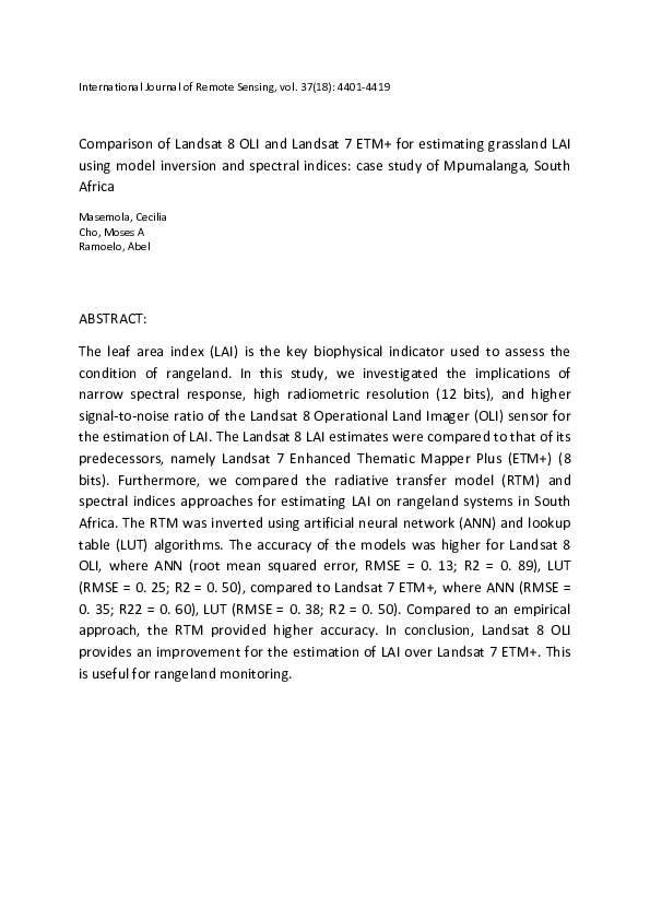 (PDF) Comparison of Landsat 8 OLI and Landsat 7 ETM+ for estimating grassland LAI using model ...