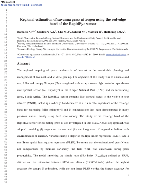 (PDF) Regional estimation of savanna grass nitrogen using the red-edge ...
