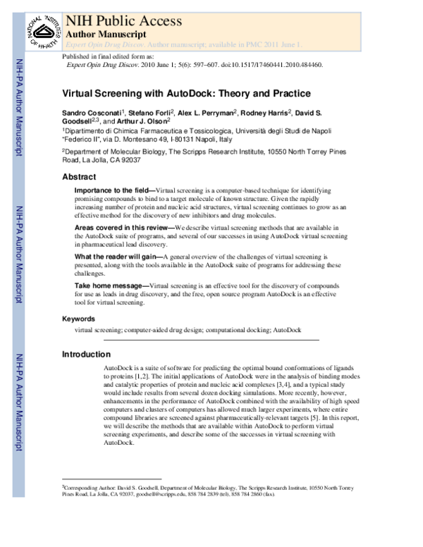 (PDF) Virtual screening with AutoDock: Theory and practice