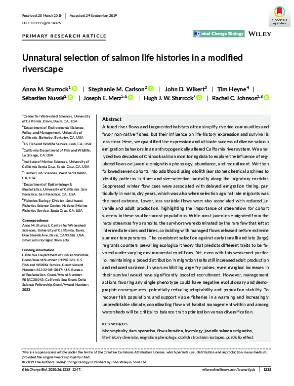 (PDF) Unnatural selection of salmon life histories in a modified riverscape