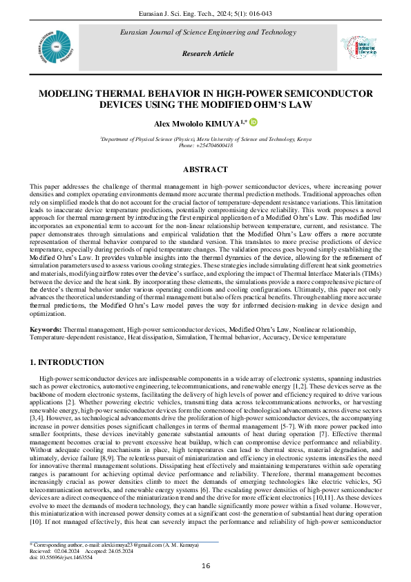 (PDF) MODELING THERMAL BEHAVIOR IN HIGH-POWER SEMICONDUCTOR DEVICES USING THE MODIFIED OHM'S LAW
