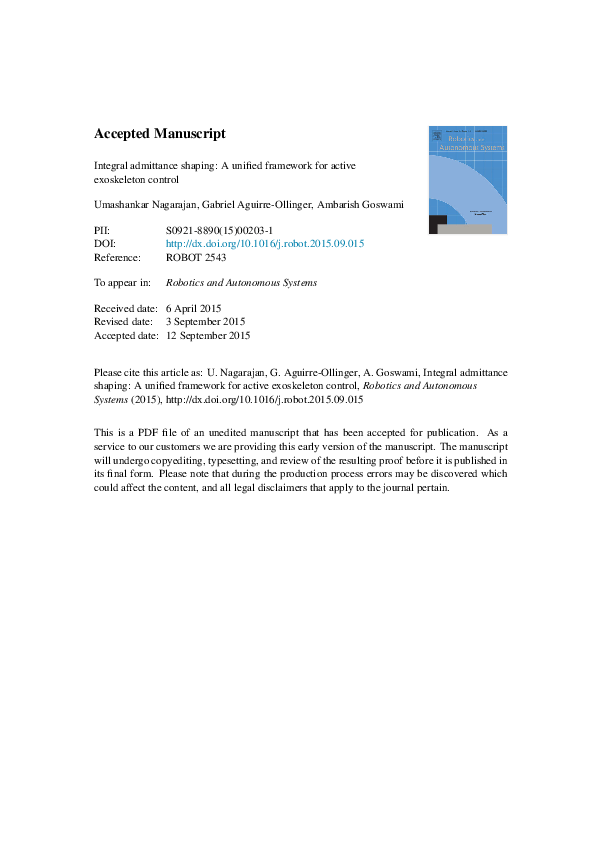 Pdf Integral Admittance Shaping A Unified Framework For Active Exoskeleton Control