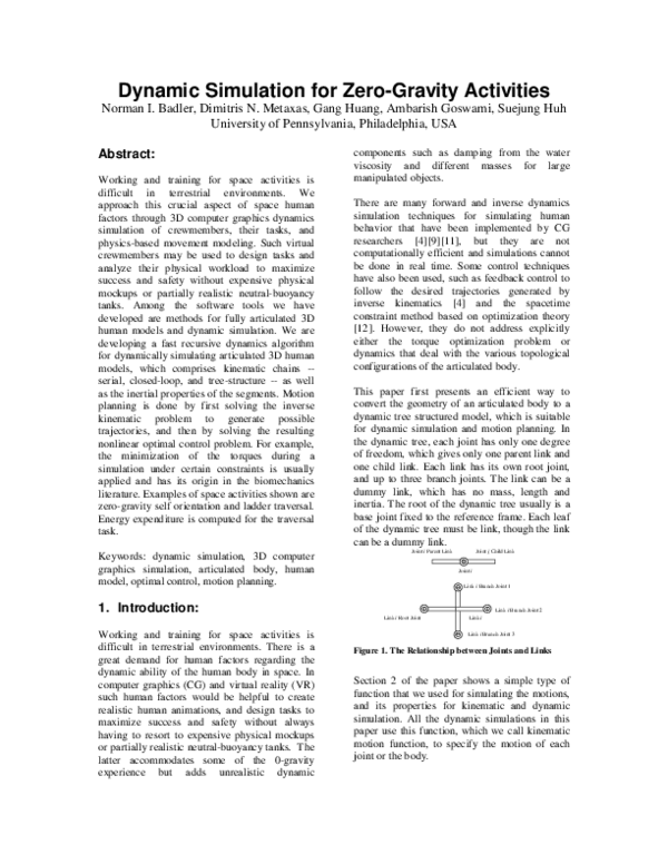 (PDF) 3D Dynamic Simulation for Zero-Gravity Task Analysis