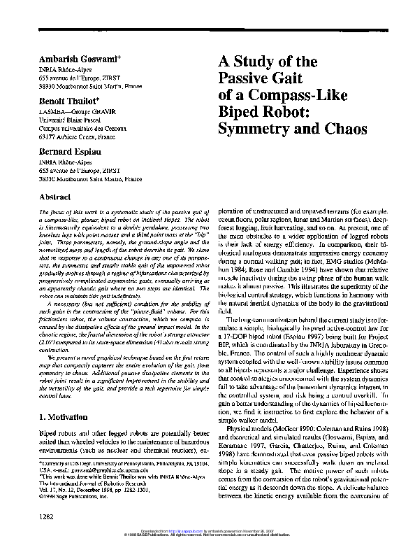 (PDF) A Study of the Passive Gait of a Compass-Like Biped Robot