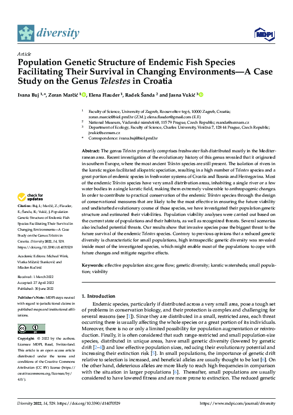 (PDF) Population Genetic Structure of Endemic Fish Species Facilitating Their Survival in ...