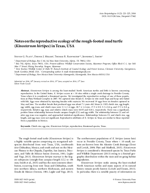 (PDF) Notes on the reproductive ecology of the rough-footed mud turtle ...
