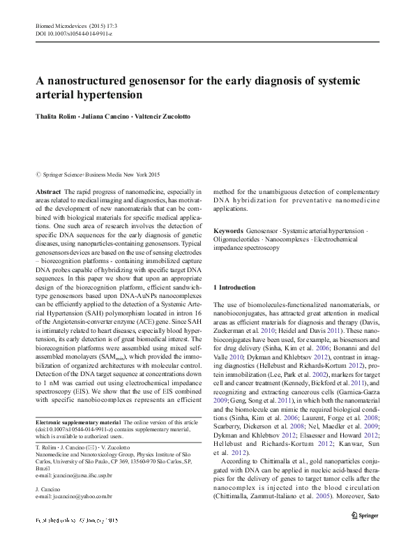 (PDF) A nanostructured genosensor for the early diagnosis of systemic ...