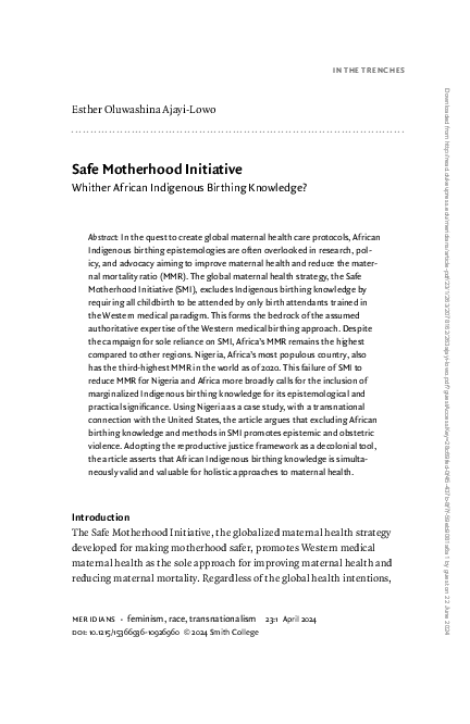 (PDF) Safe Motherhood Initiative Whither African Indigenous Birthing ...
