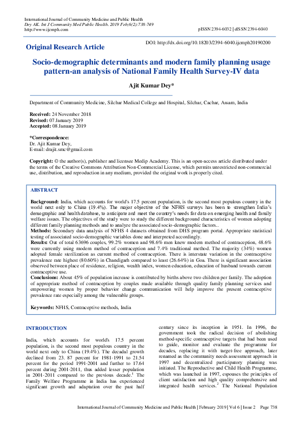 (PDF) Socio-demographic determinants and modern family planning usage pattern-an analysis of ...