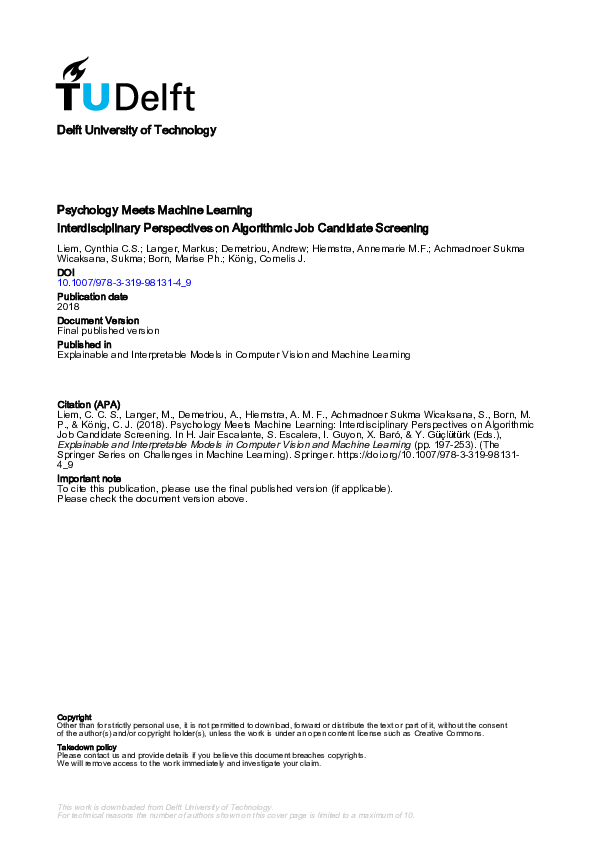 (PDF) Psychology Meets Machine Learning: Interdisciplinary Perspectives ...