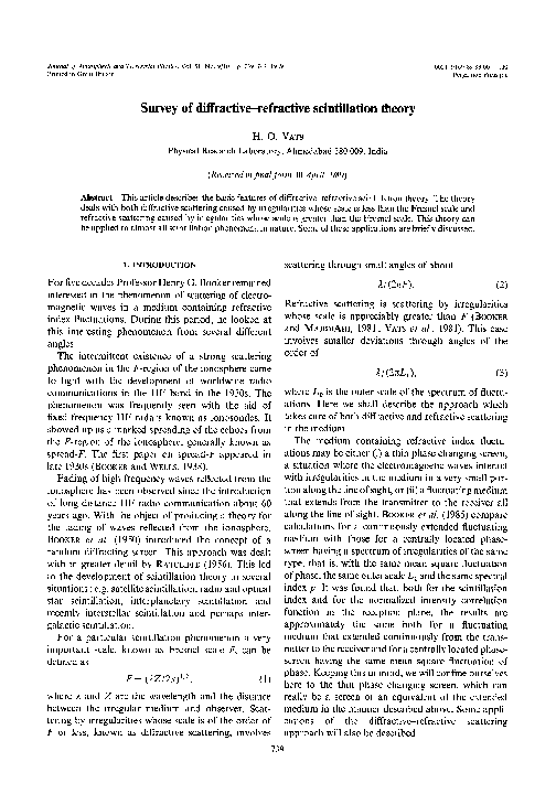 (PDF) Survey of diffractive-refractive scintillation theory