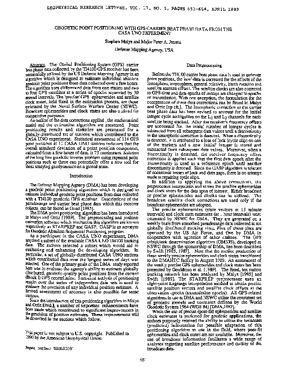 (PDF) Geodetic point positioning with GPS carrier beat phase data from the CASA UNO Experiment