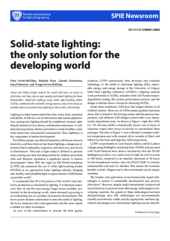 (PDF) Solid-state lighting: the only solution for the developing world