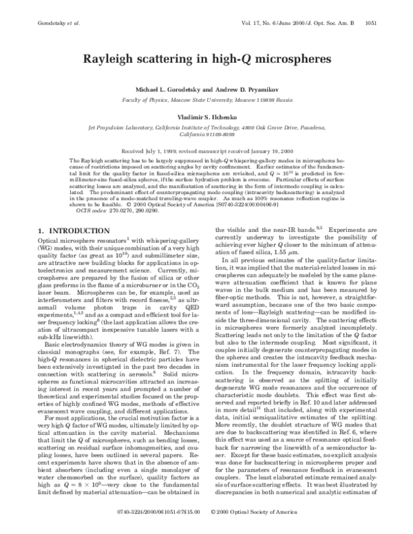 (PDF) Rayleigh scattering in high-Q microspheres