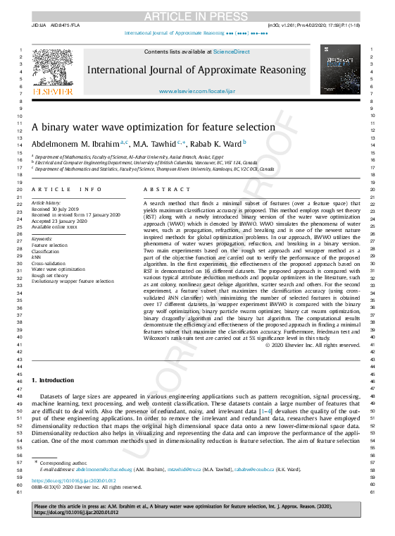 (PDF) A binary water wave optimization for feature selection