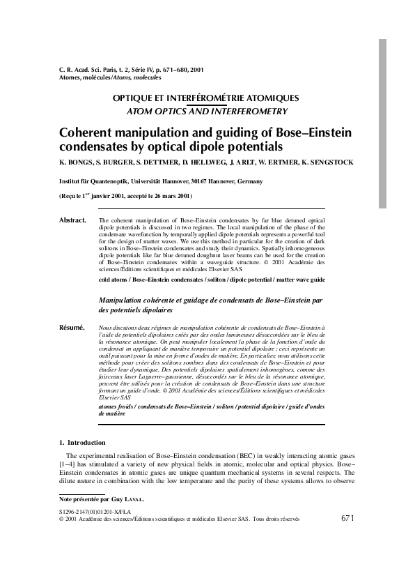(PDF) Coherent manipulation and guiding of Bose–Einstein condensates by ...