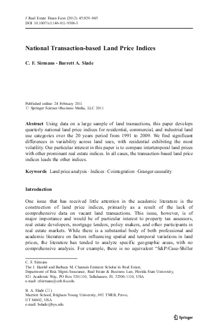 (PDF) National Transaction-based Land Price Indices
