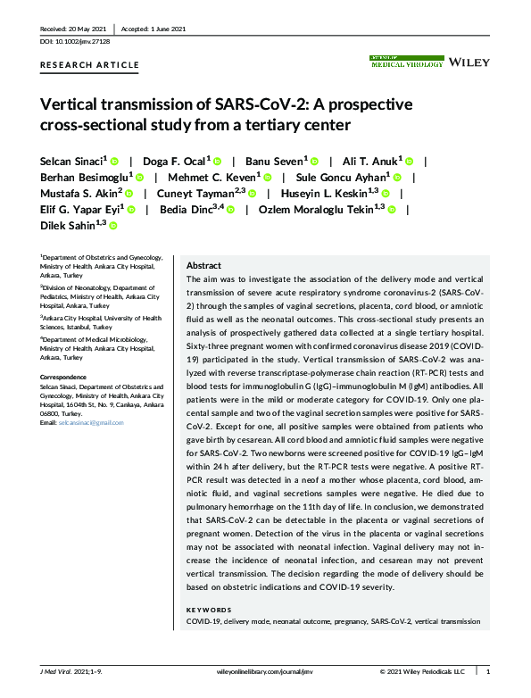 (PDF) Vertical transmission of SARS‐CoV‐2: A prospective cross ...
