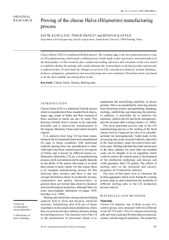 (PDF) Proving of the cheese Halva (Höşmerim) manufacturing process