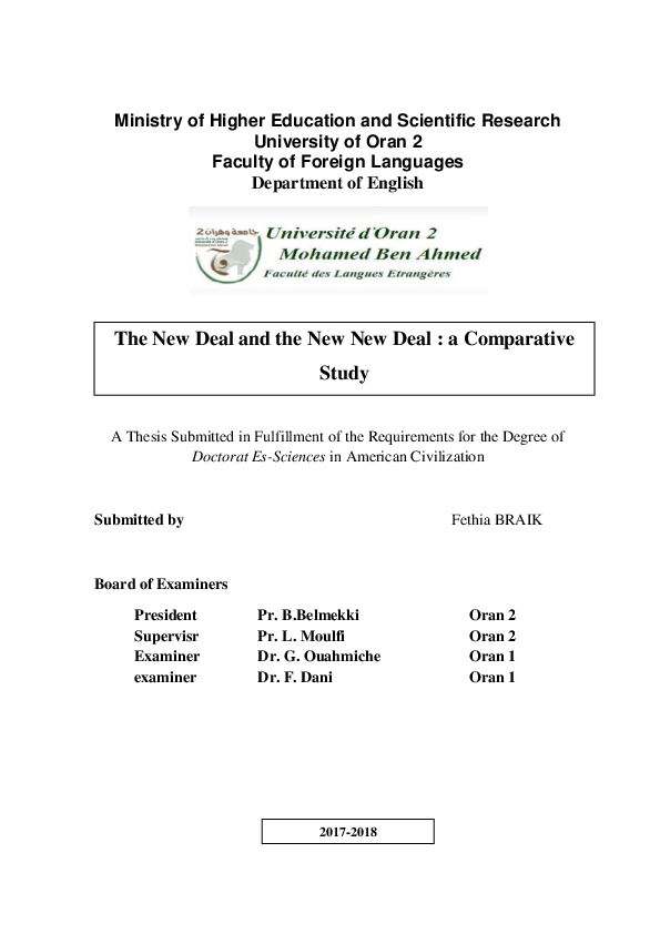 (PDF) The New Deal and the New New Deal : a Comparative Study