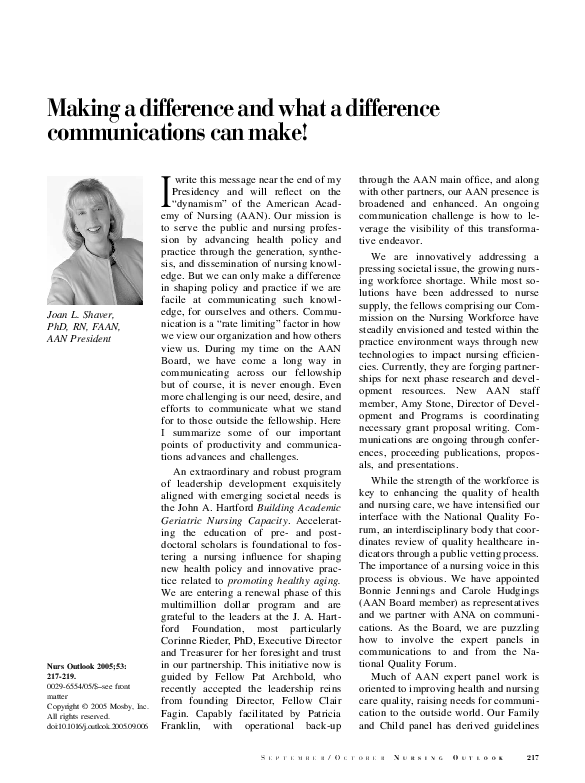 (PDF) Making a difference and what a difference communications can make!