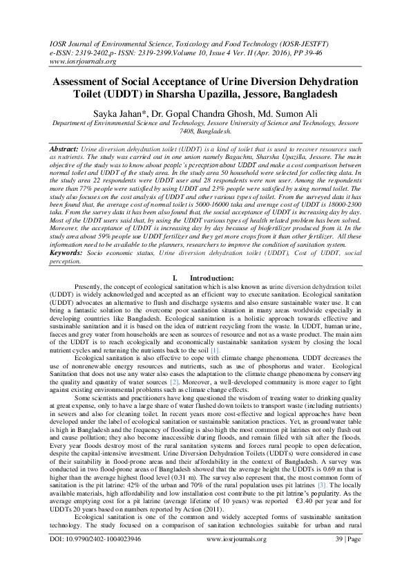 (PDF) Assessment of Social Acceptance of Urine Diversion Dehydration ...