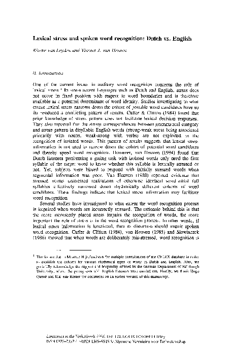 (PDF) Lexical stress and spoken word recognition