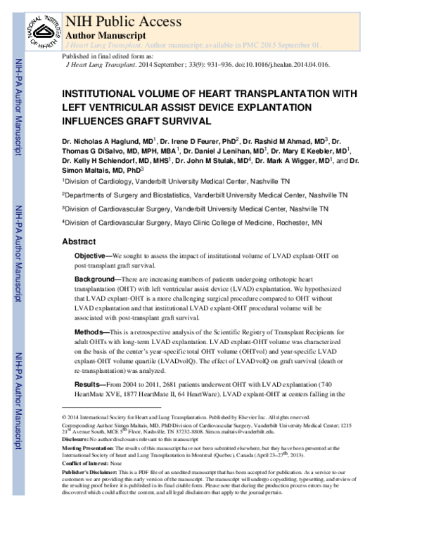 (PDF) Institutional Volume of Heart Transplantation with Left ...