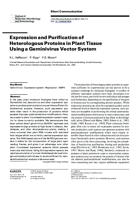 (PDF) Expression and Purification of Heterologous Proteins in Plant ...