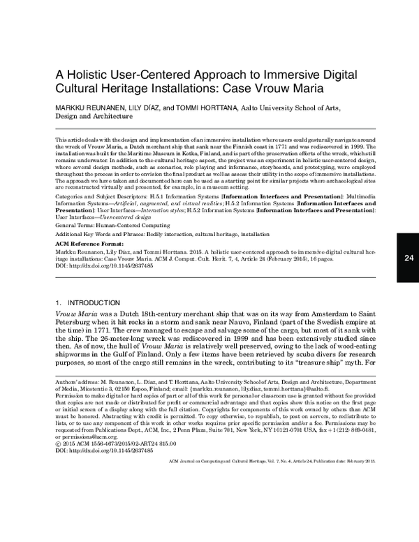 (PDF) A Holistic User-Centered Approach to Immersive Digital Cultural ...