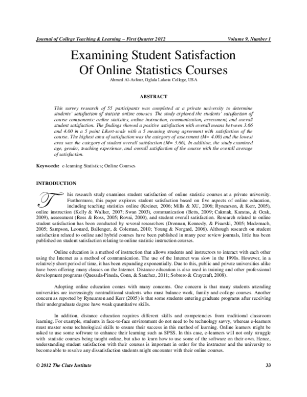 (PDF) Examining Student Satisfaction Of Online Statistics Courses