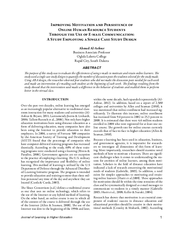 (PDF) Improving Motivation and Persistence of Online Human Resource ...