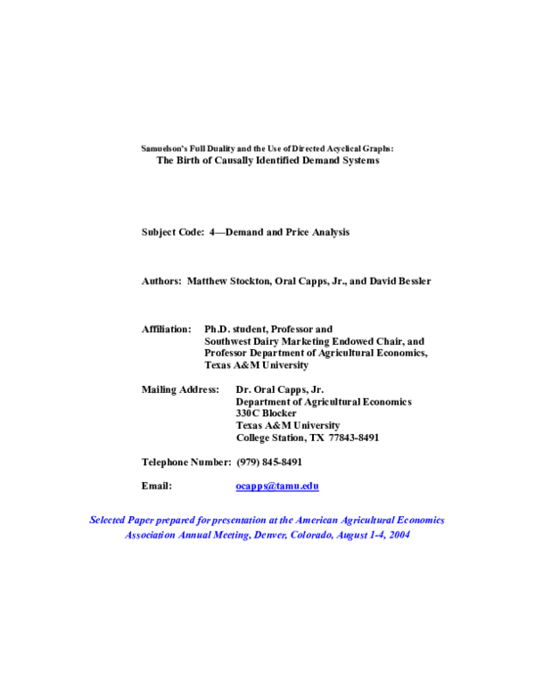 (PDF) Samuelson'S Full Duality And The Use Of Directed Acyclical Graphs ...