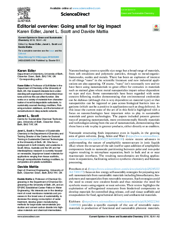 (PDF) Editorial overview: Going small for big impact