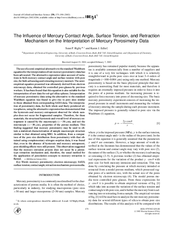 (PDF) The Influence of Mercury Contact Angle, Surface Tension, and ...