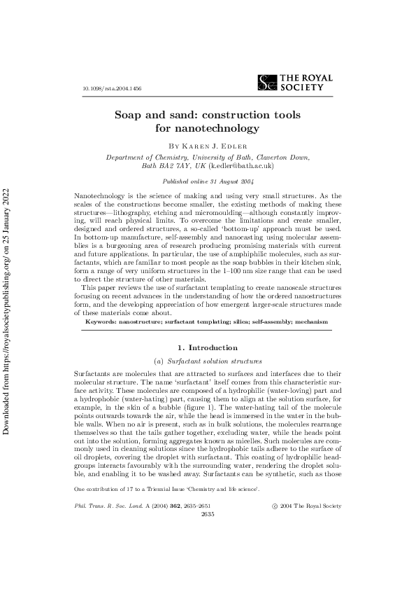 (PDF) Soap and sand: construction tools for nanotechnology