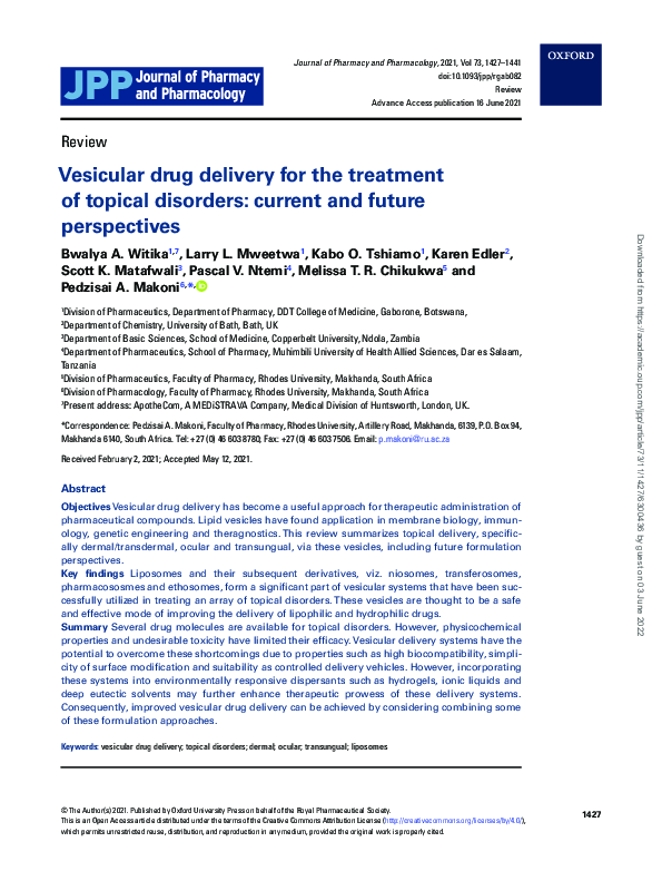 (PDF) Vesicular drug delivery for the treatment of topical disorders ...