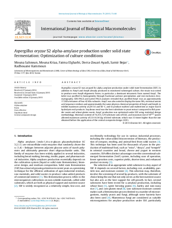 (PDF) Aspergillus oryzae S2 alpha-amylase production under solid state fermentation ...