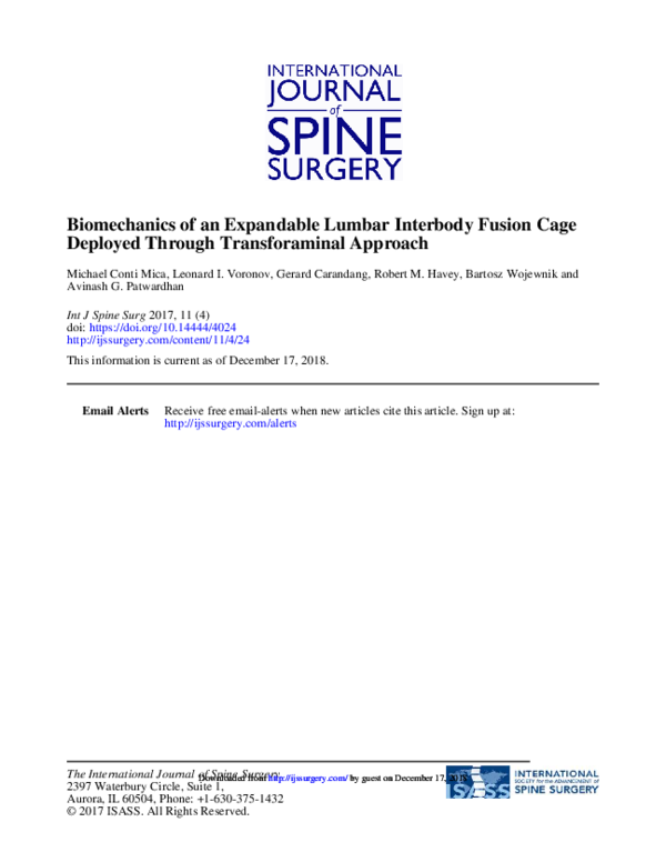 (PDF) Biomechanics of an Expandable Lumbar Interbody Fusion Cage ...