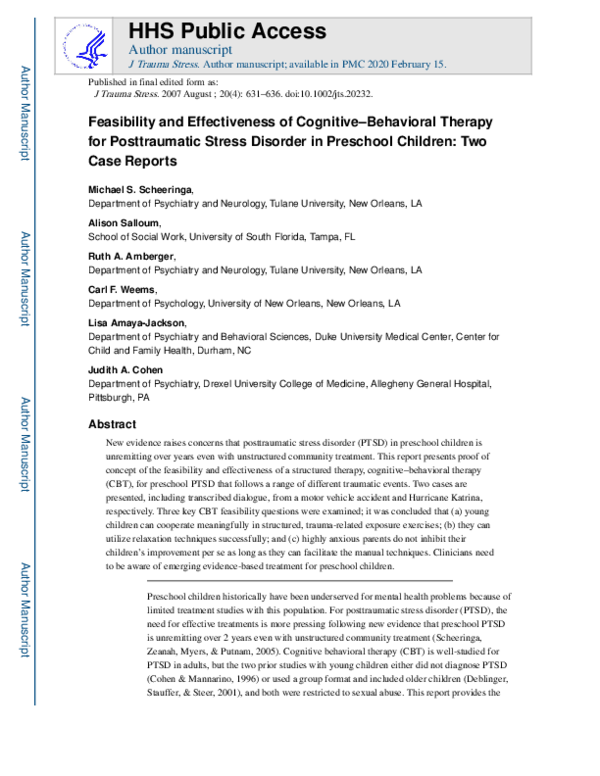 (PDF) Feasibility and effectiveness of cognitive-behavioral therapy for posttraumatic stress ...