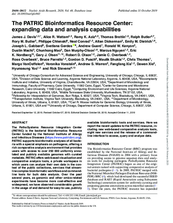 (PDF) The PATRIC Bioinformatics Resource Center: expanding data and analysis capabilities